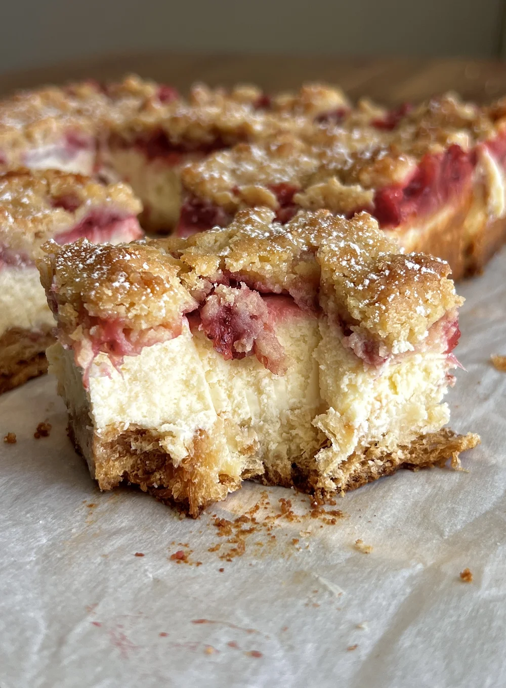 Strawberry Crumble Croissant Cheesecake Bars — Well Made by Kiley
