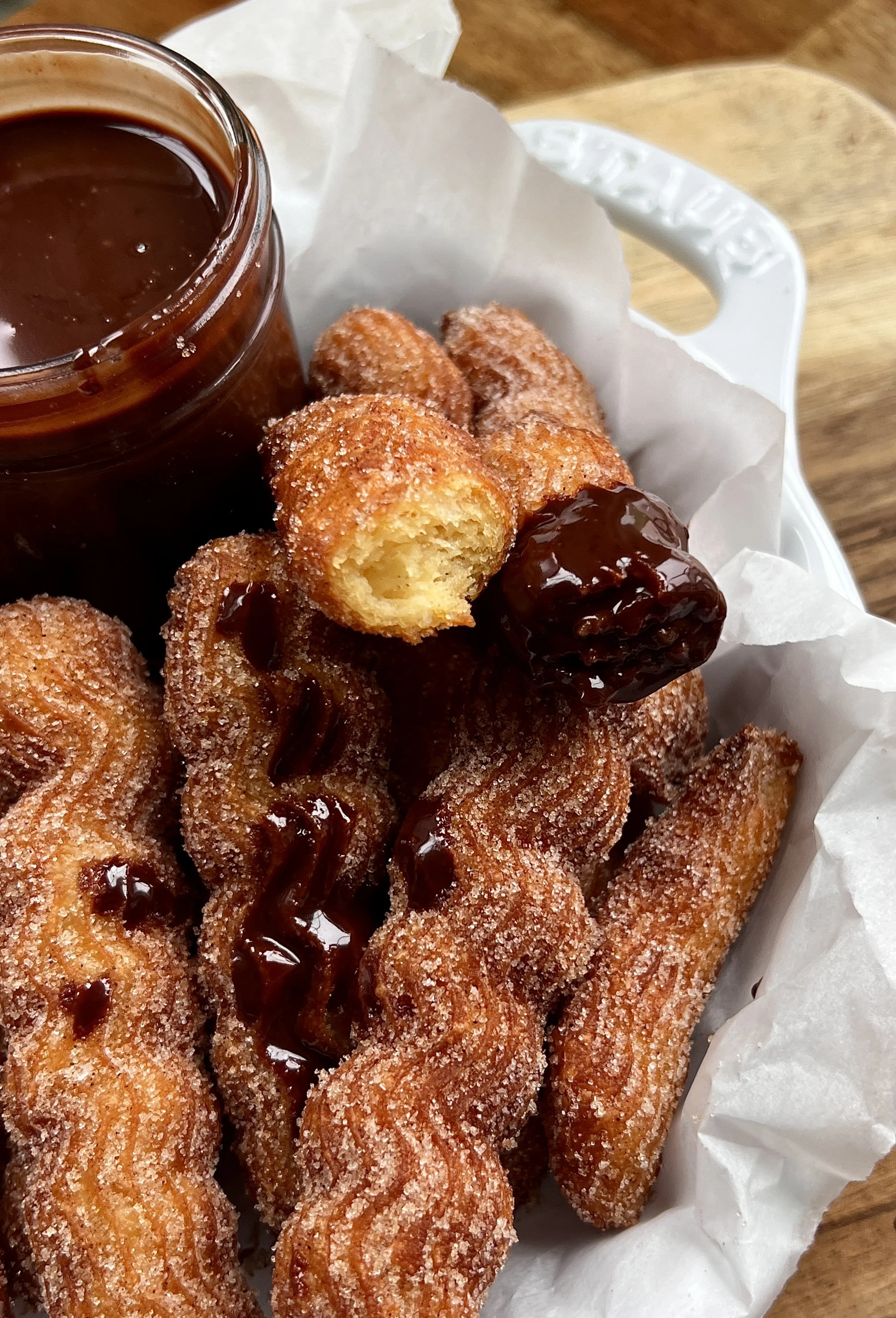 Sourdough Churros with Homemade Chocolate Sauce — Well Made by Kiley