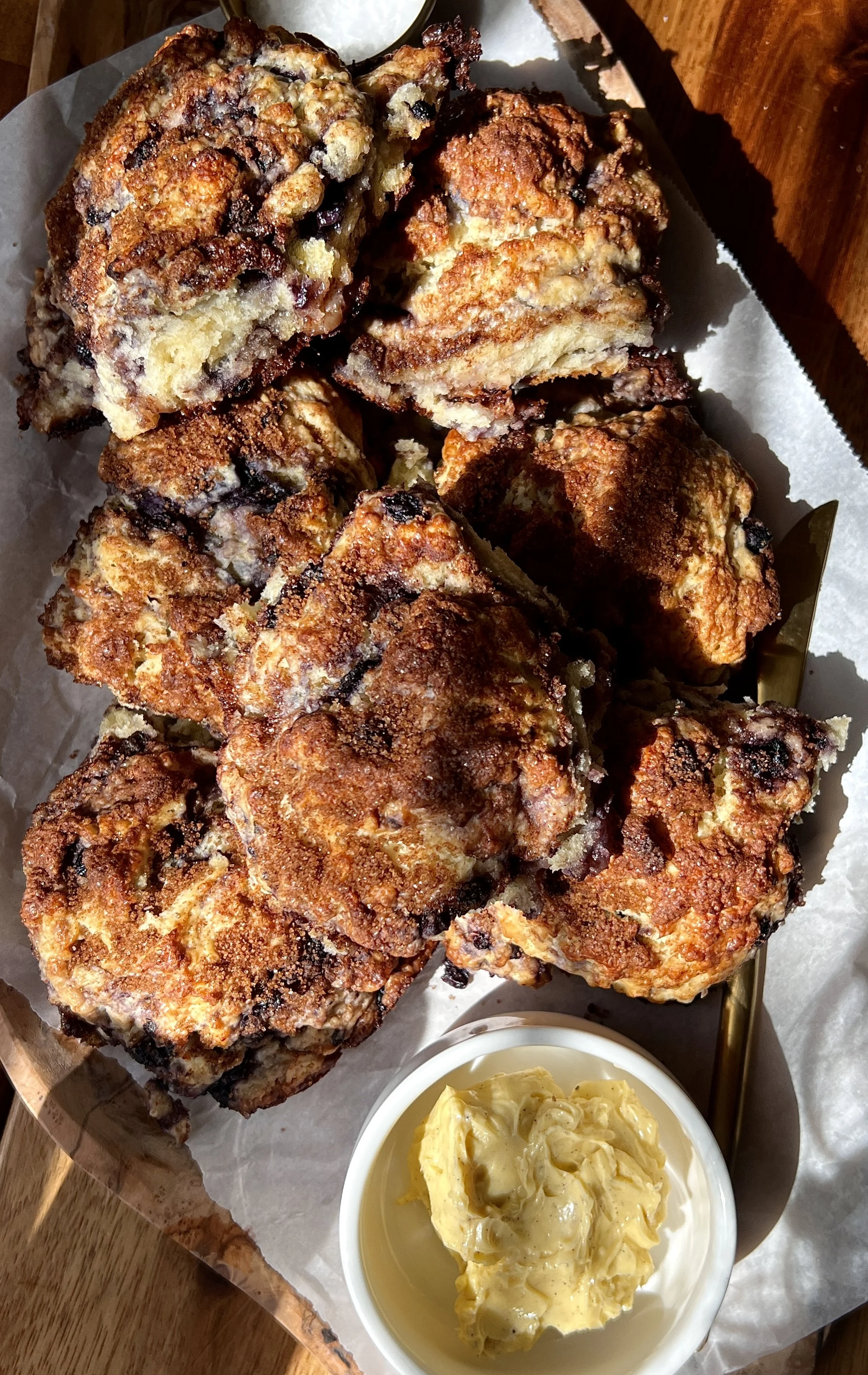 Blueberry Cinnamon Crunch Sourdough Cathead Biscuits with Whipped ...