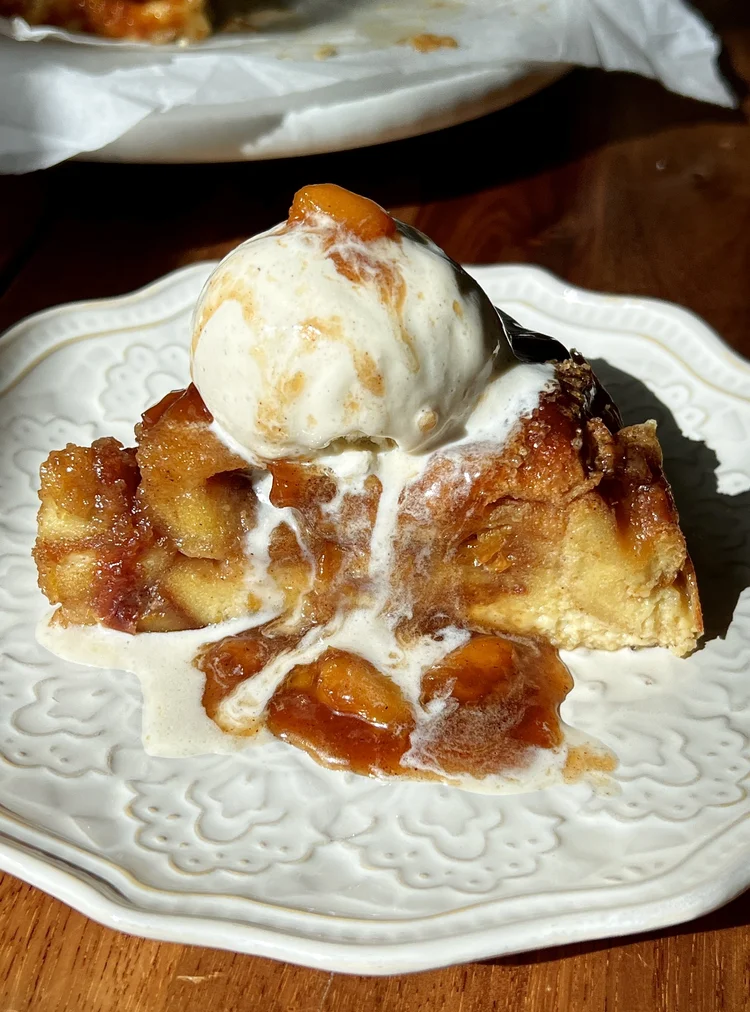 Peach Cobbler Buttermilk Bread Pudding — Well Made by Kiley