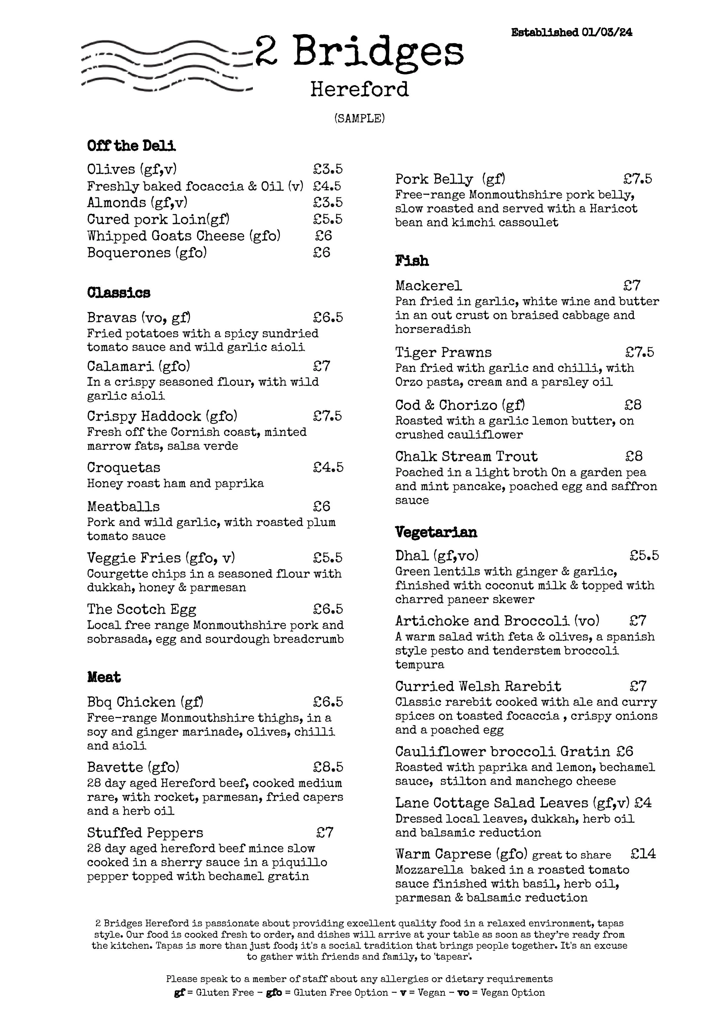 DINNER — 2 Bridges Hereford - Tapas, Small Plates and Sunday Roast in ...