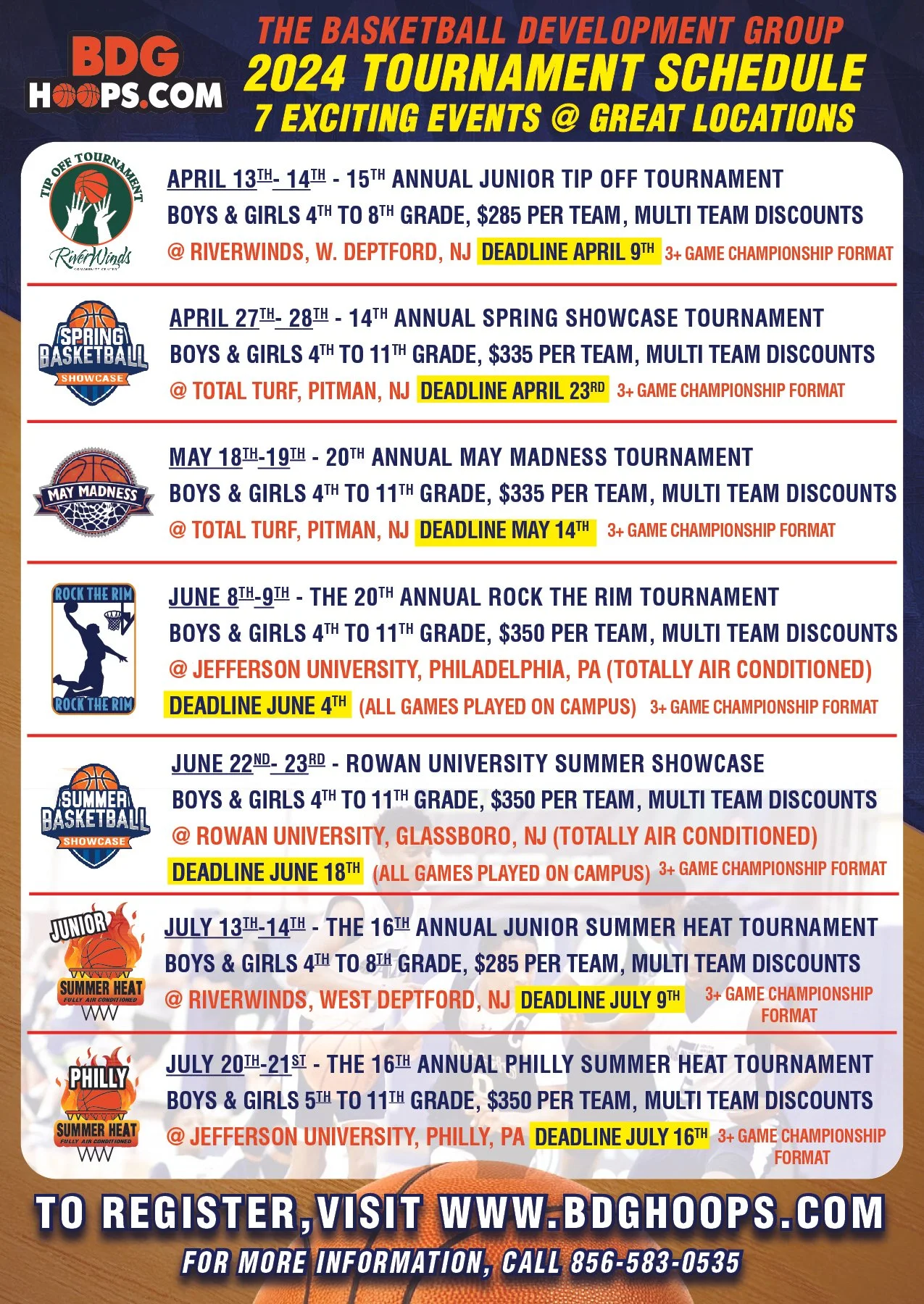 BDG 2024 TOURNAMENT SCHEDULE — BASKETBALL DEVELOPMENT GROUP, INC.
