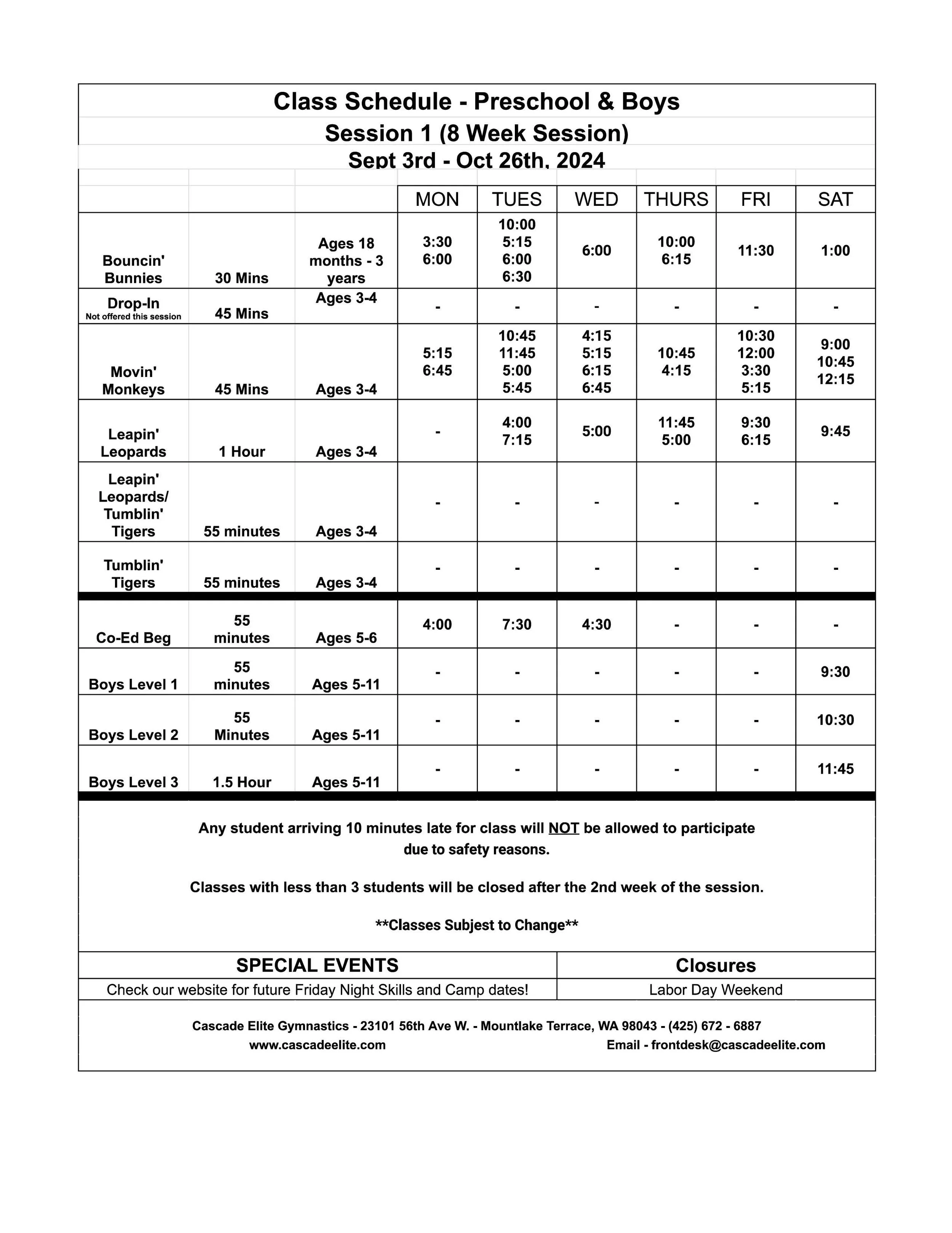 Classes — Cascade Elite Gymnastics