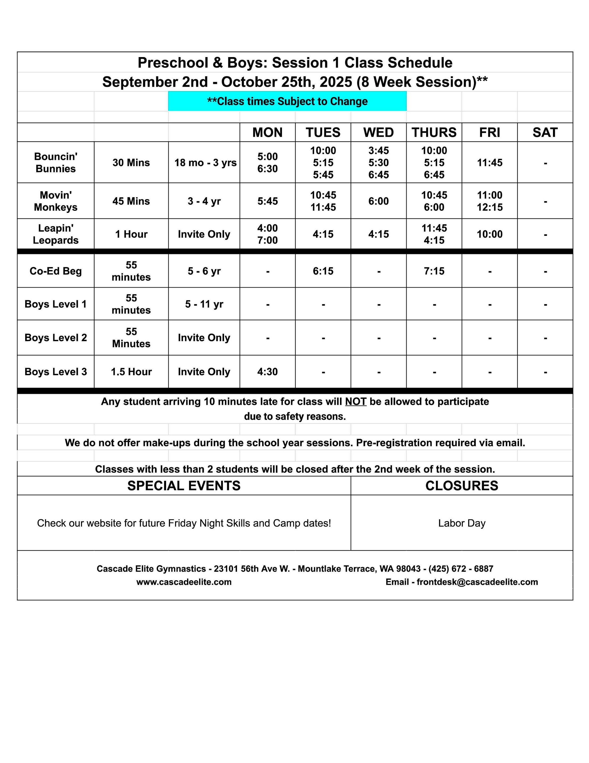 Classes — Cascade Elite Gymnastics