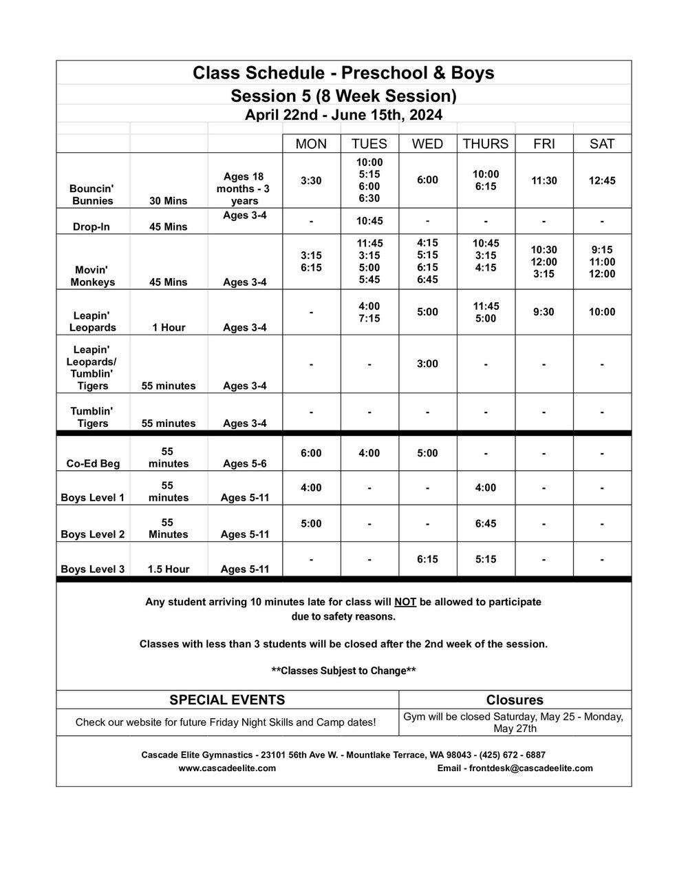 Classes — Cascade Elite Gymnastics