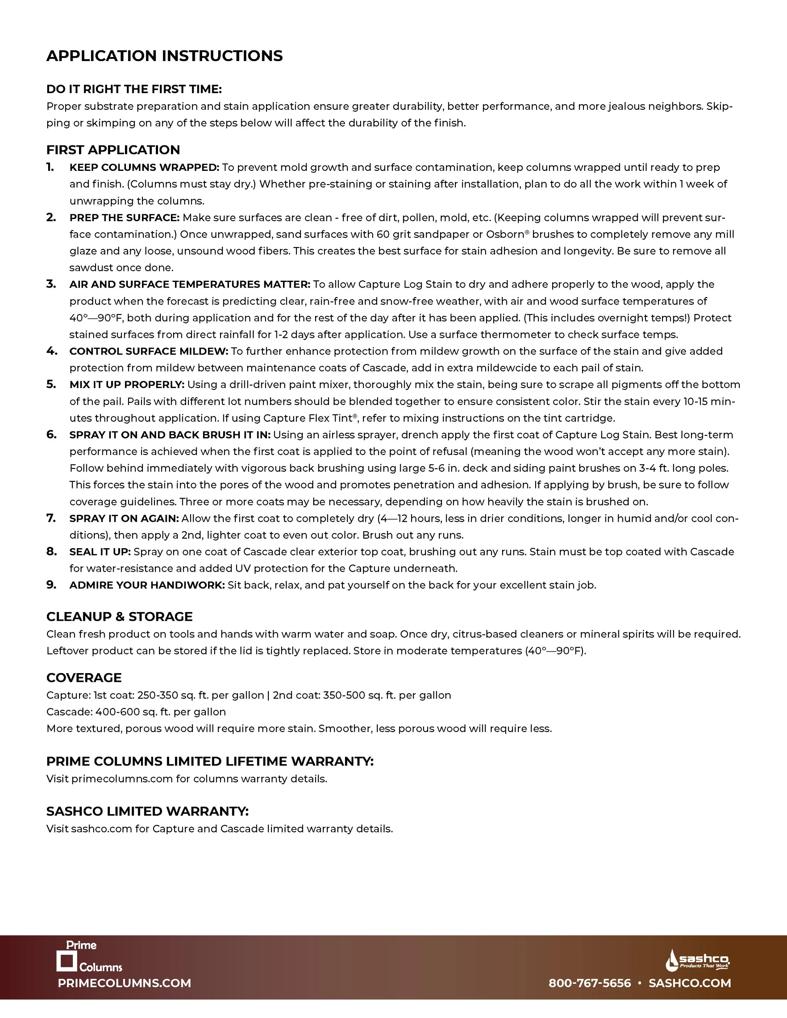FINISHING REQUIREMENTS — PRIME COLUMNS