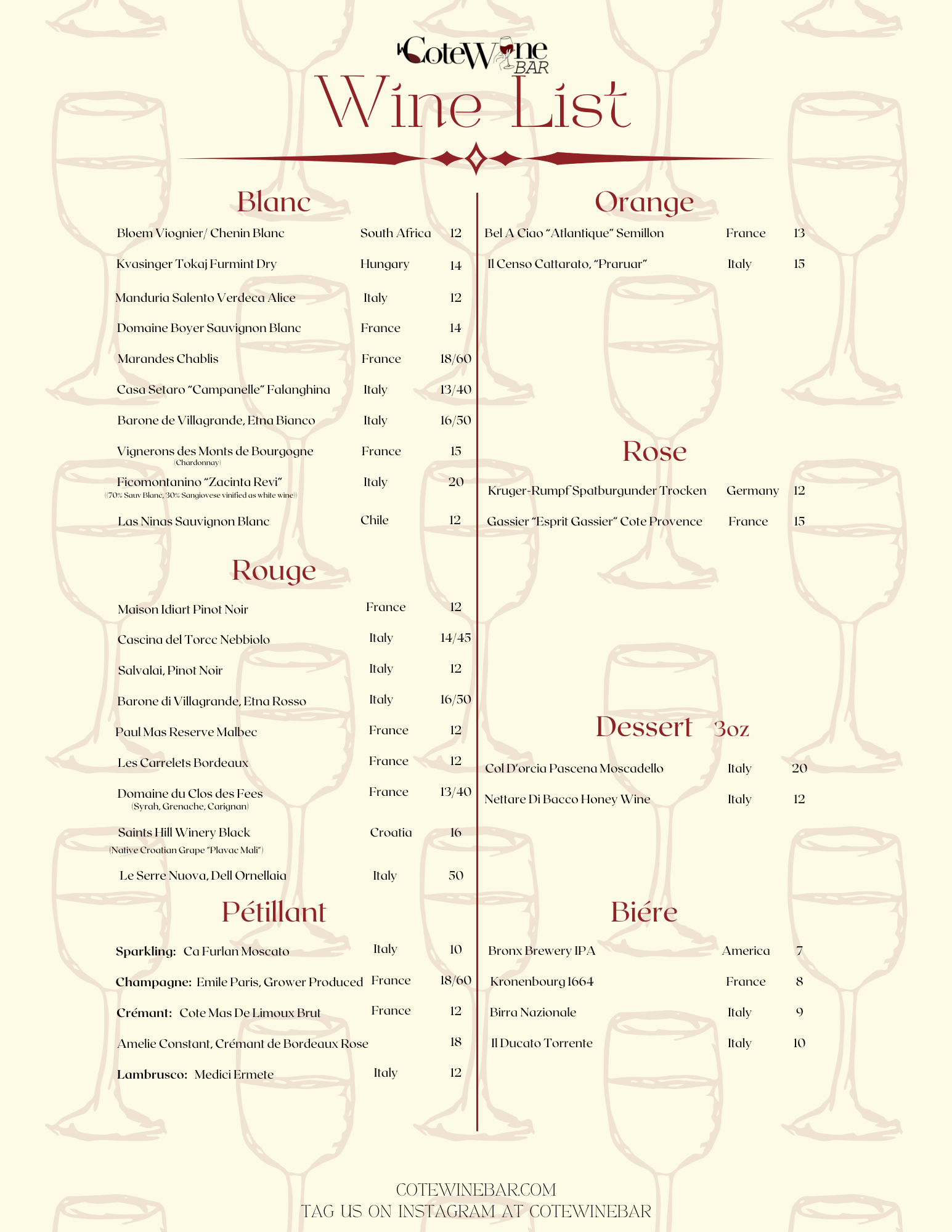 Drinks — Cote Wine Bar