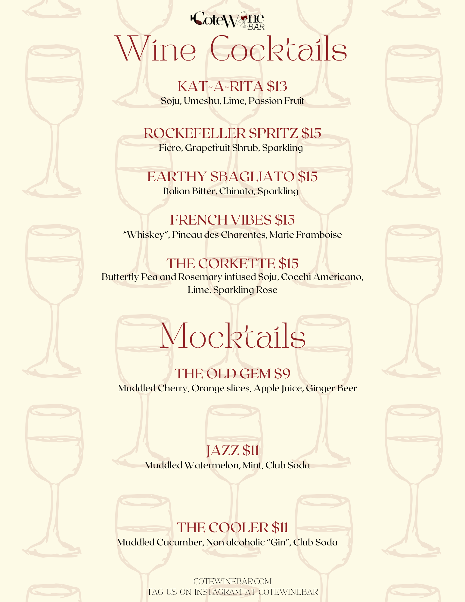 Drinks — Cote Wine Bar