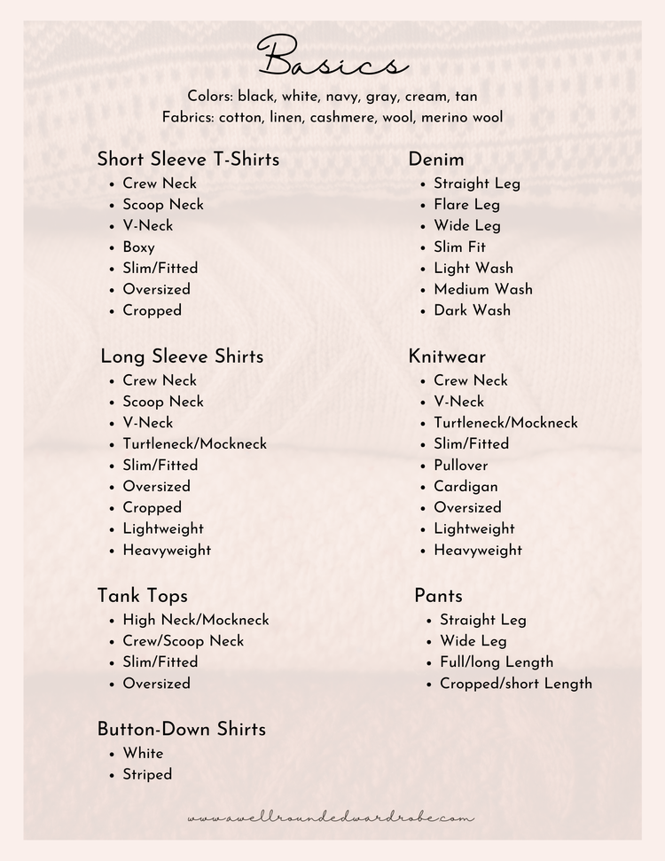 Basics Checklist — A Well-Rounded Wardrobe