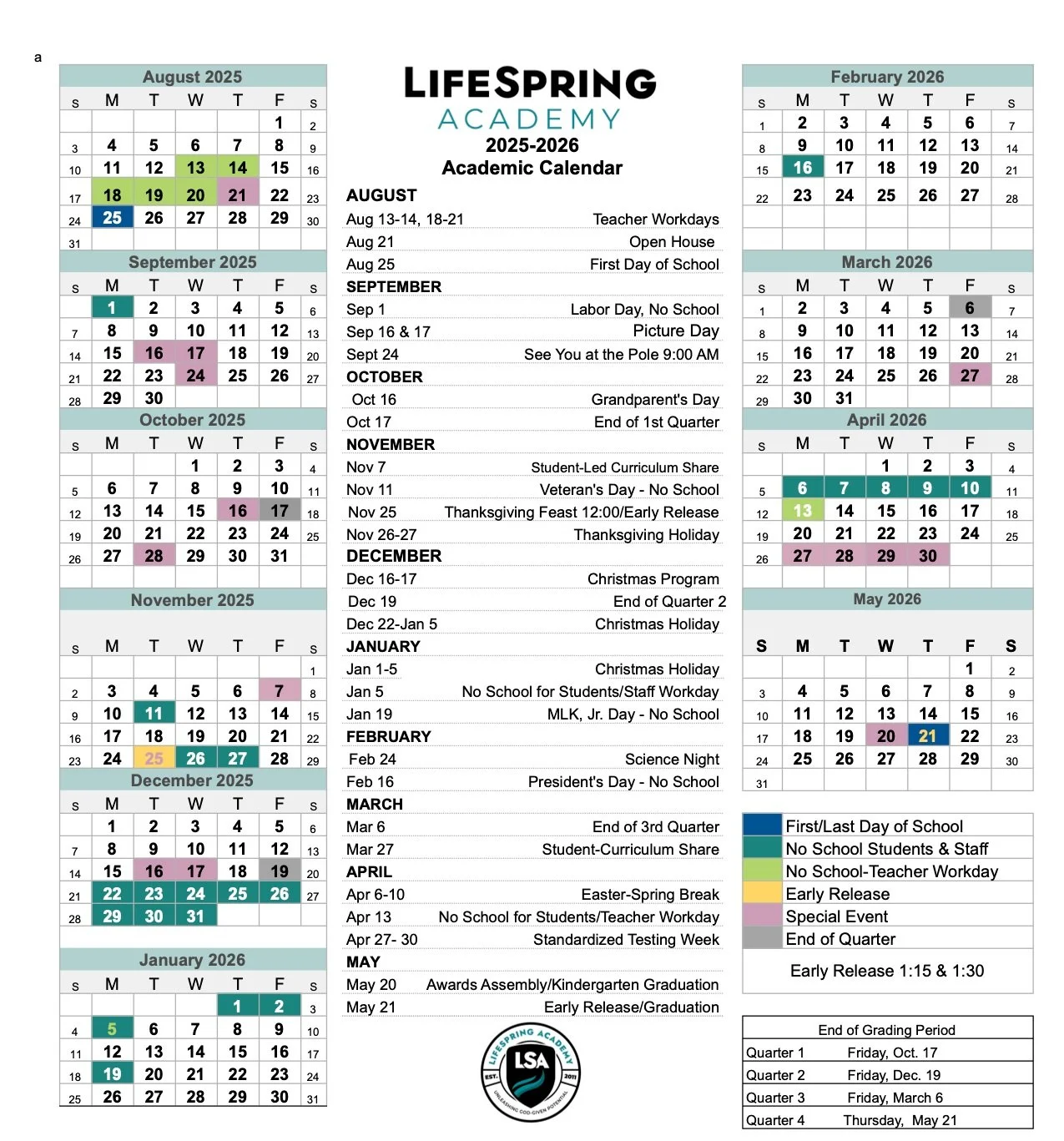 Calendars — LifeSpring Academy