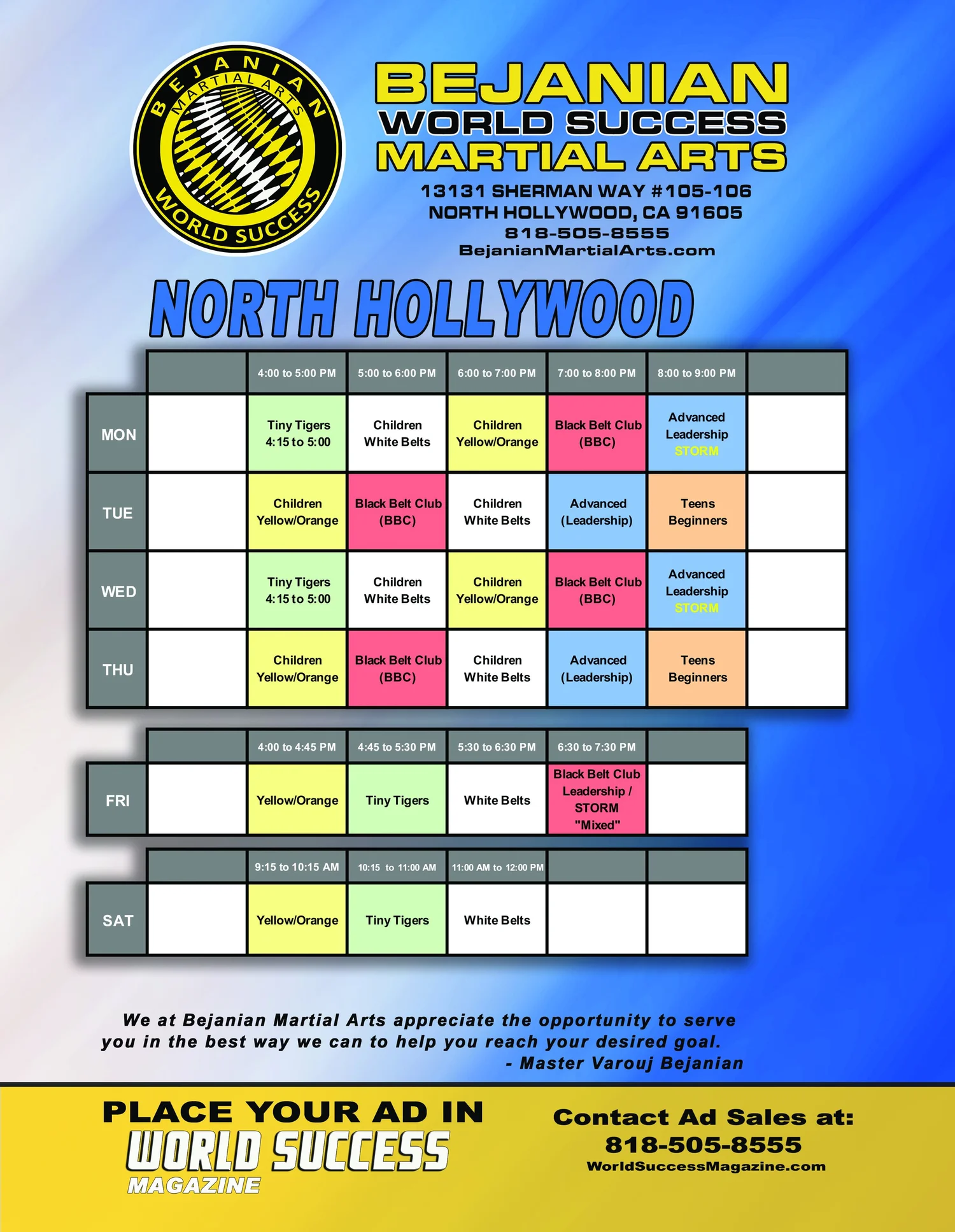 North Hollywood Schedule — Bejanian Martial Arts North Hollywood