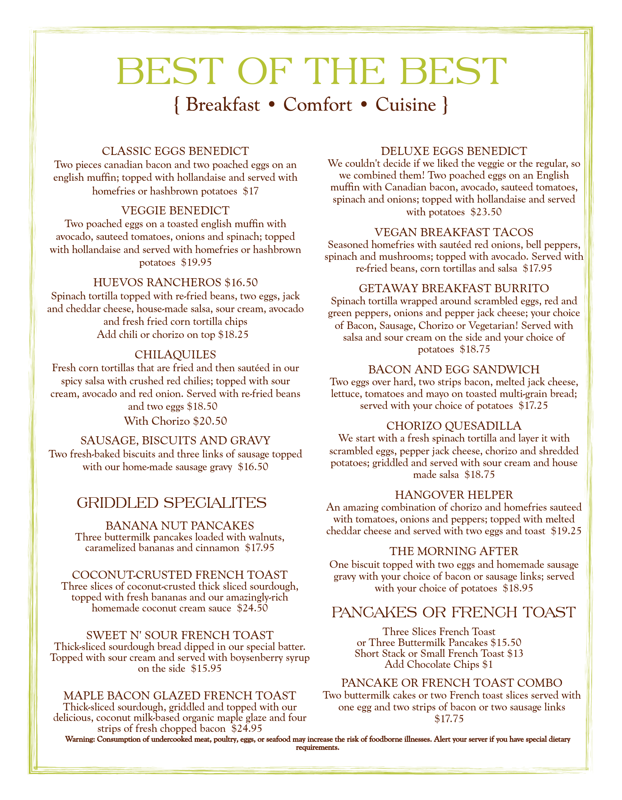 Menu — the getaway cafe