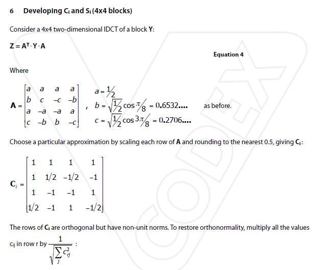 H.264/AVC 4x4 Transform and Quantization — Vcodex BV