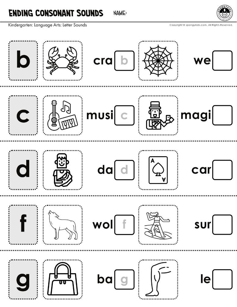 Ending Consonant Sounds | Free & Fun Worksheets — SPONGYKIDS