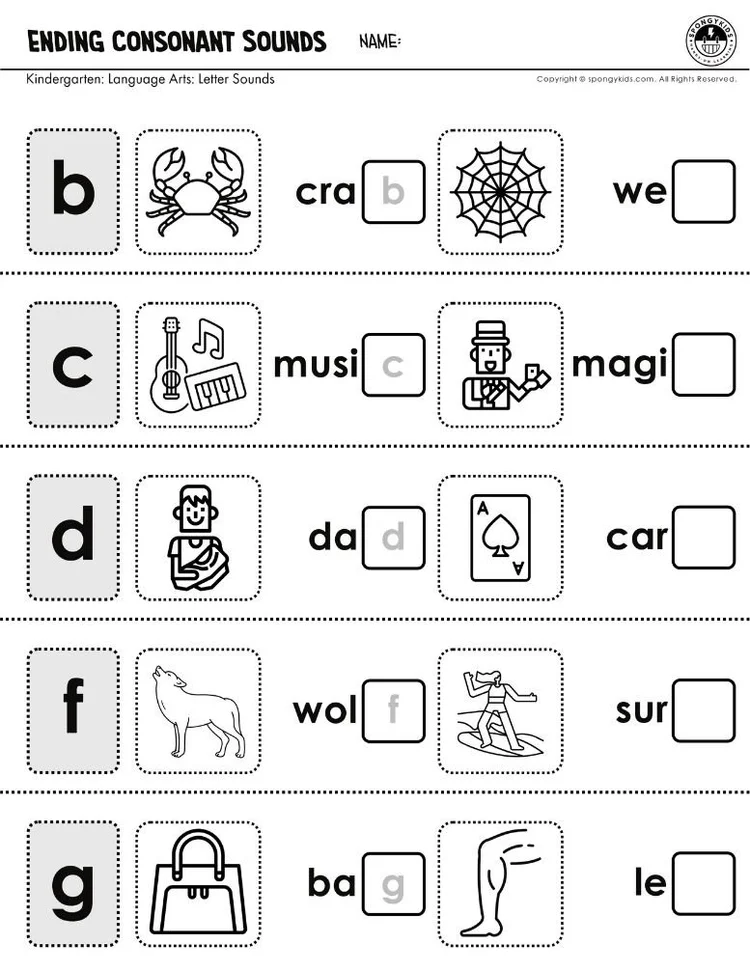 Ending Consonant Sounds | Free & Fun Worksheets — SPONGYKIDS