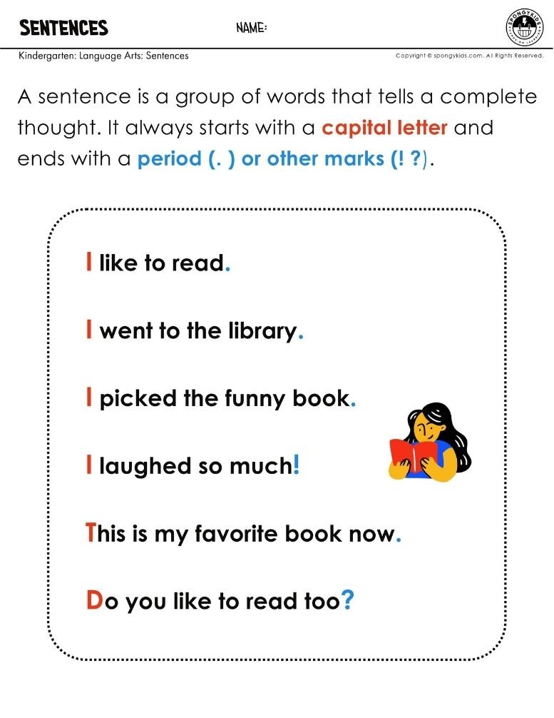Sentences | Printable Anchor Charts for Kids — SPONGYKIDS