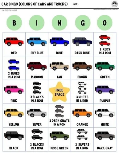 Car Bingo: Colors of Cars and Trucks: Screen-Free Fun for Everyday ...