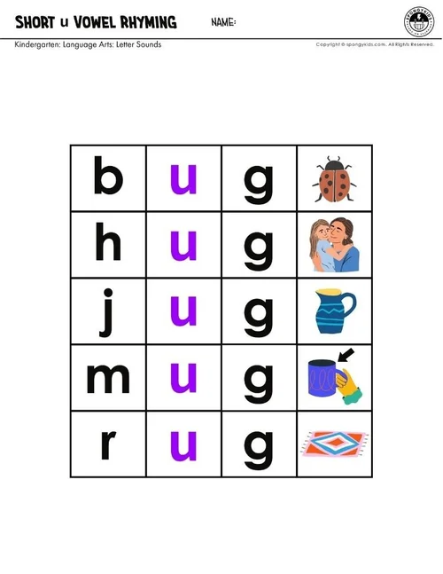 Short U Vowel Rhyming | ELA Learning Activities — SPONGYKIDS