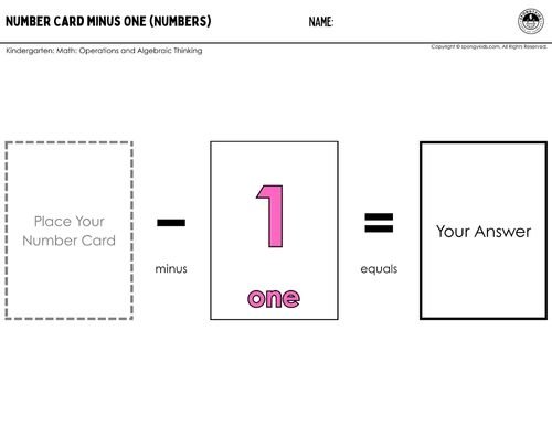 Number Card Minus One (Numbers) | Subtraction — SPONGYKIDS