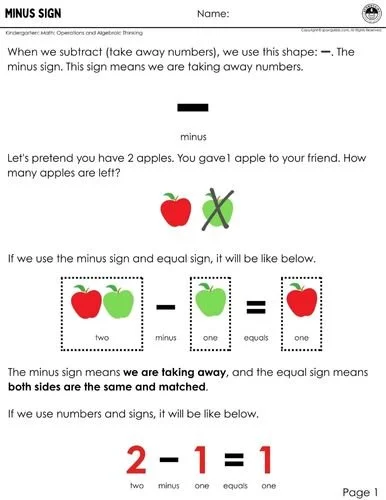 Minus Sign -Introducing the Minus Sign for Kids — SPONGYKIDS