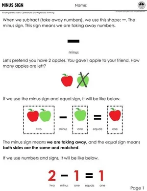 Minus Sign -Introducing the Minus Sign for Kids — SPONGYKIDS