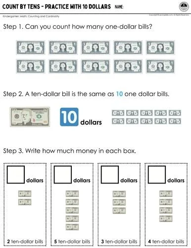 Count by Tens - Practice with 10 Dollars — SPONGYKIDS
