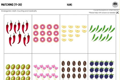 Matching 11-20 | Connect Numbers, Dots & Images — SPONGYKIDS