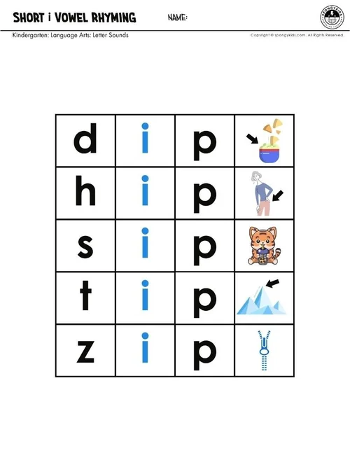 Short I Vowel Rhyming | ELA Learning Activities — SPONGYKIDS