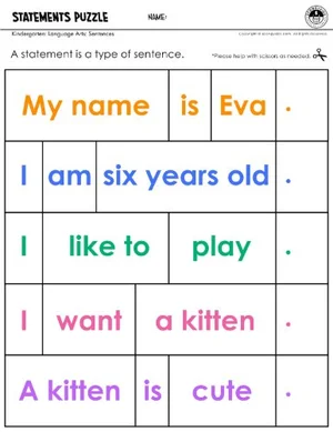 Fun Statements Puzzle Capital Letters & Periods — SPONGYKIDS