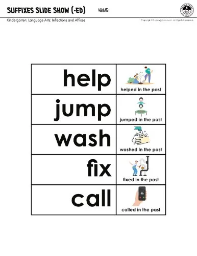 Learning Suffix ‘-ed’ Fun ELA Activity for Kids — SPONGYKIDS