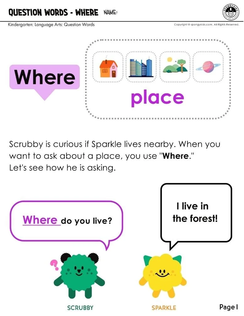 Learn the Question Word ‘Where’ – ELA Activity — SPONGYKIDS