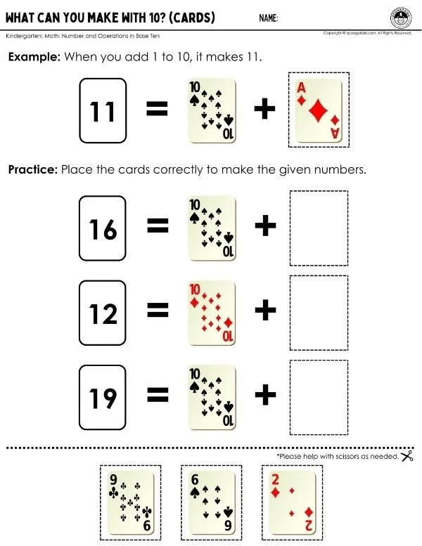 Kindergarten Math for Composing Teen Numbers — SPONGYKIDS