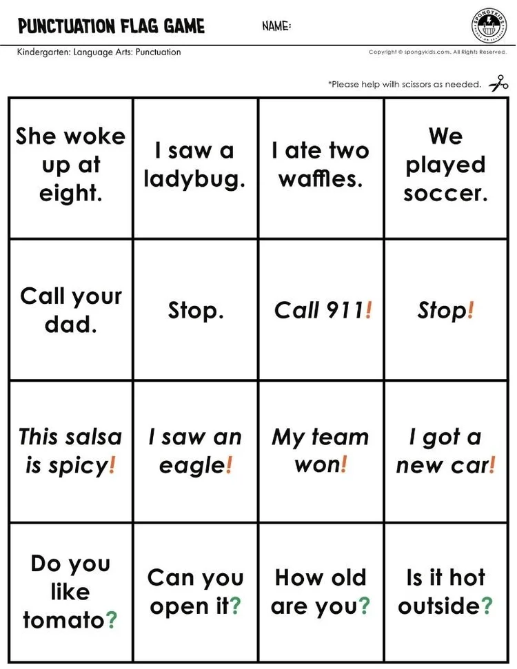 Punctuation Flag Game | Fun Learning Activities — SPONGYKIDS
