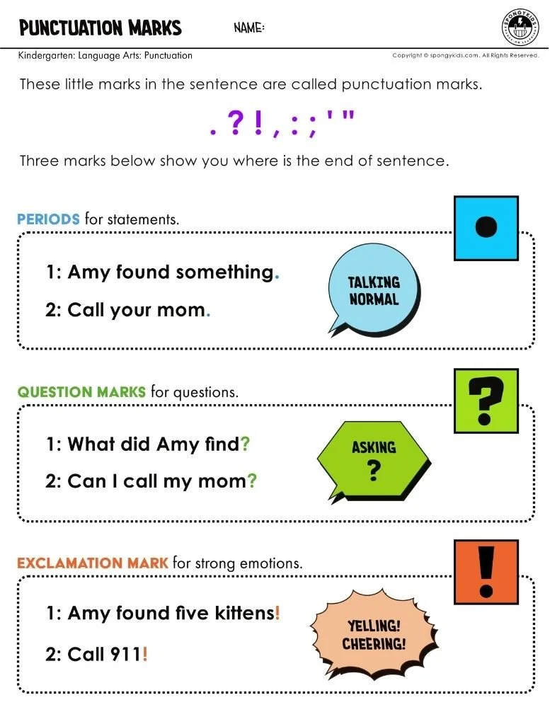 Punctuation Marks | Fun Anchor Chart for Kids — SPONGYKIDS