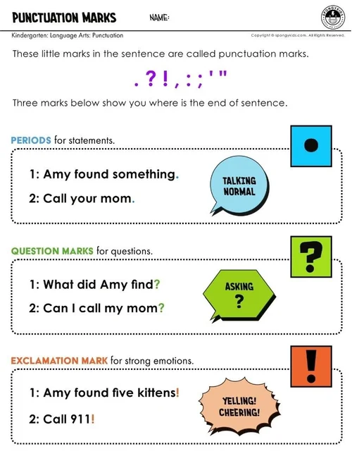 Punctuation Marks | Fun Anchor Chart for Kids — SPONGYKIDS
