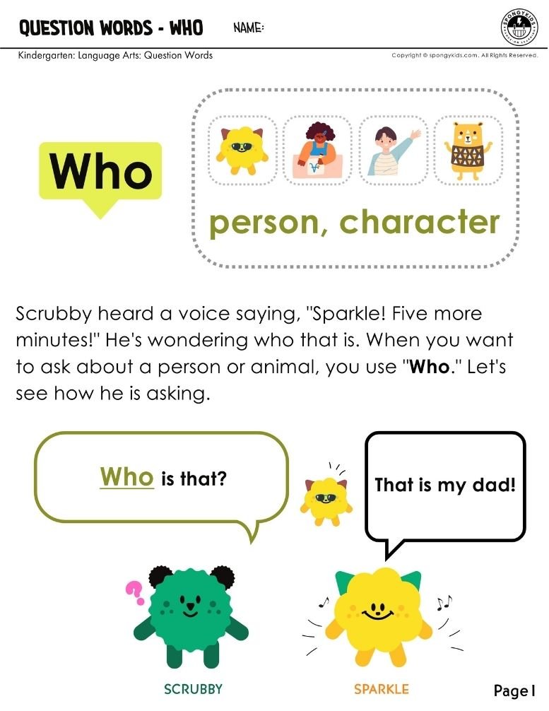 Question Words - Who | A Story-Based Learning — SPONGYKIDS