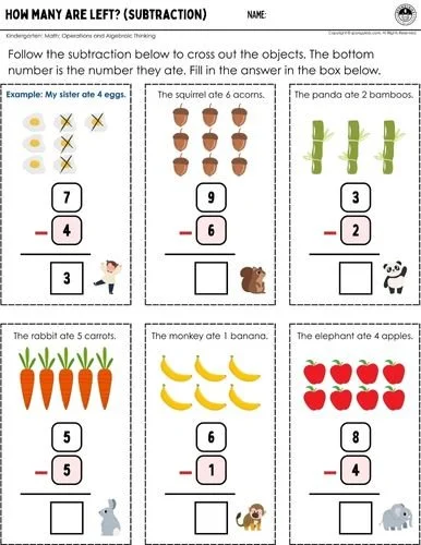 Vertical Subtraction | Practice with Pictures — SPONGYKIDS