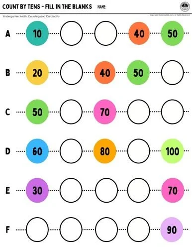 Skip Counting by Tens – Fill in the Blanks — SPONGYKIDS