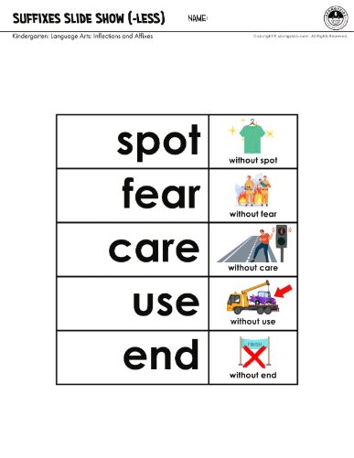 Learning Suffix -less Fun ELA Activity for Kids — SPONGYKIDS