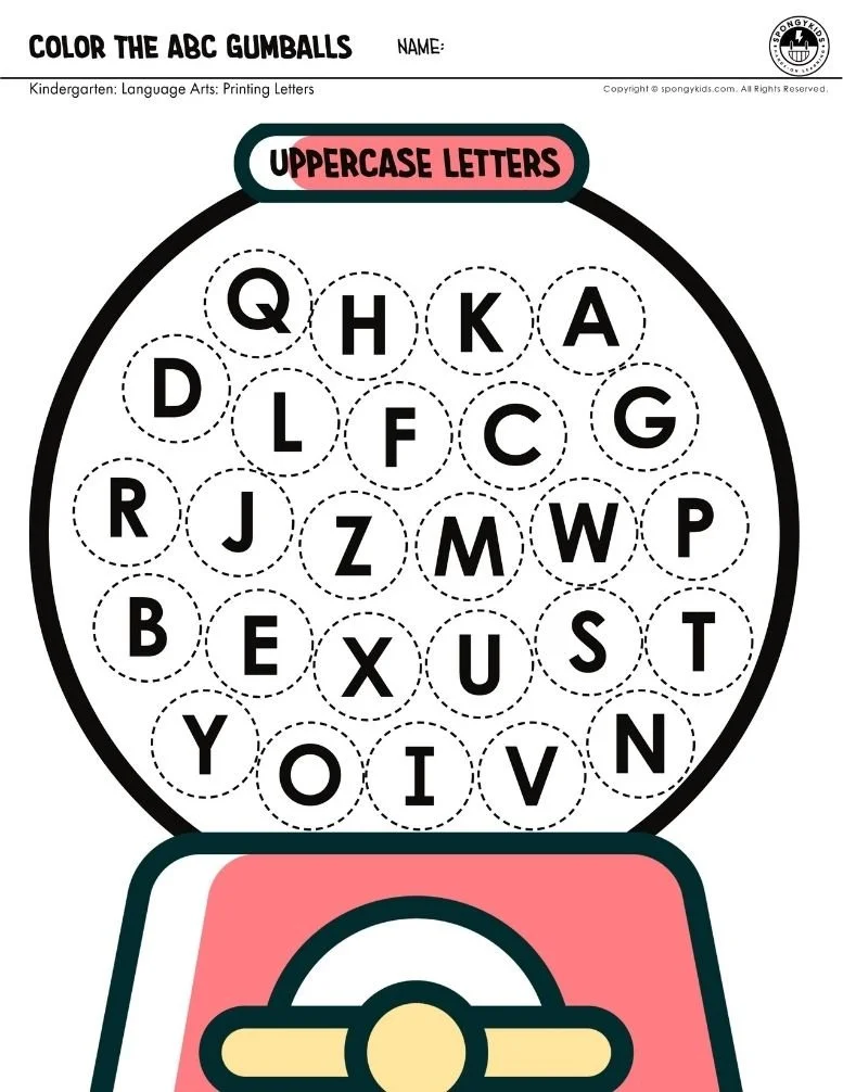 ABC Gumball Coloring: Fun Alphabet Worksheets — SPONGYKIDS