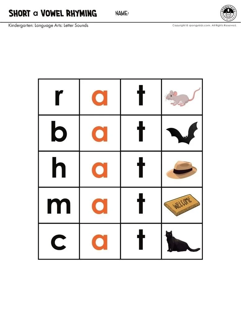 Short A Vowel Rhyming | ELA Activities for Kids — SPONGYKIDS