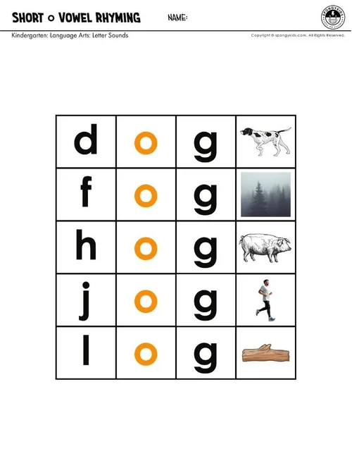 Short O Vowel Rhyming | ELA Learning Activities — SPONGYKIDS
