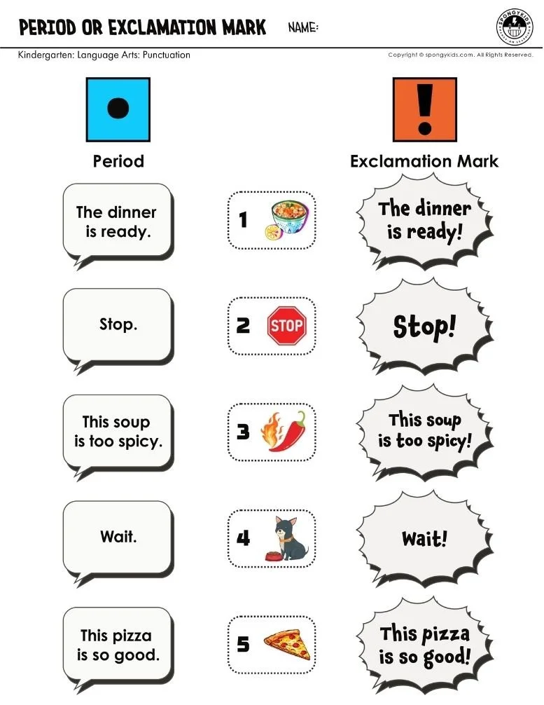 Teaching Periods & Exclamation Marks to Kids — SPONGYKIDS