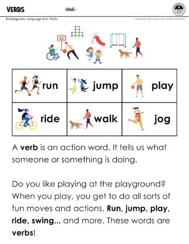 Free Printable Verb Anchor Chart for Kids — SPONGYKIDS