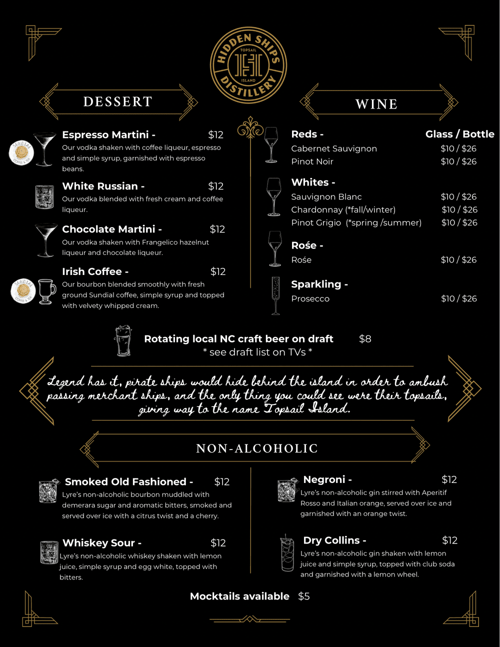 Craft Spirits Menu | Topsail Island Distillery - Whiskey, Gin, Rum ...