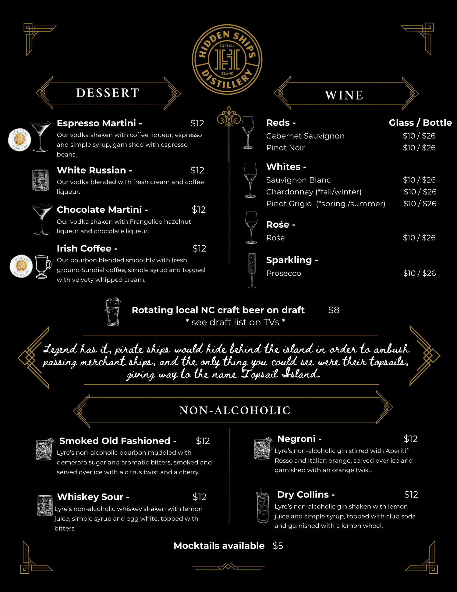 Craft Spirits Menu | Topsail Island Distillery - Whiskey, Gin, Rum ...