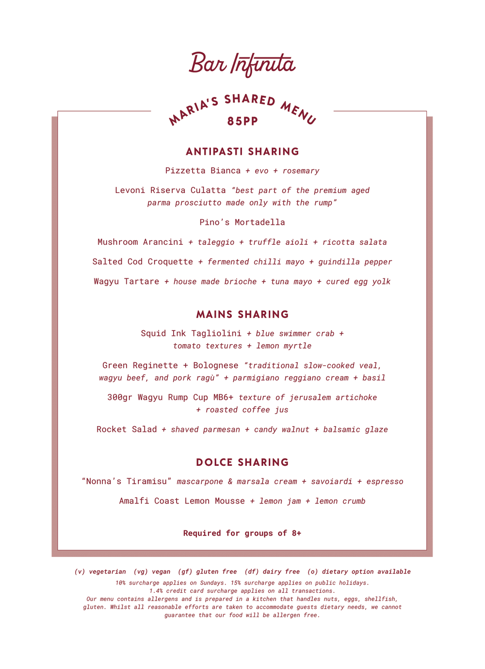 MENUS — Bar Infinita