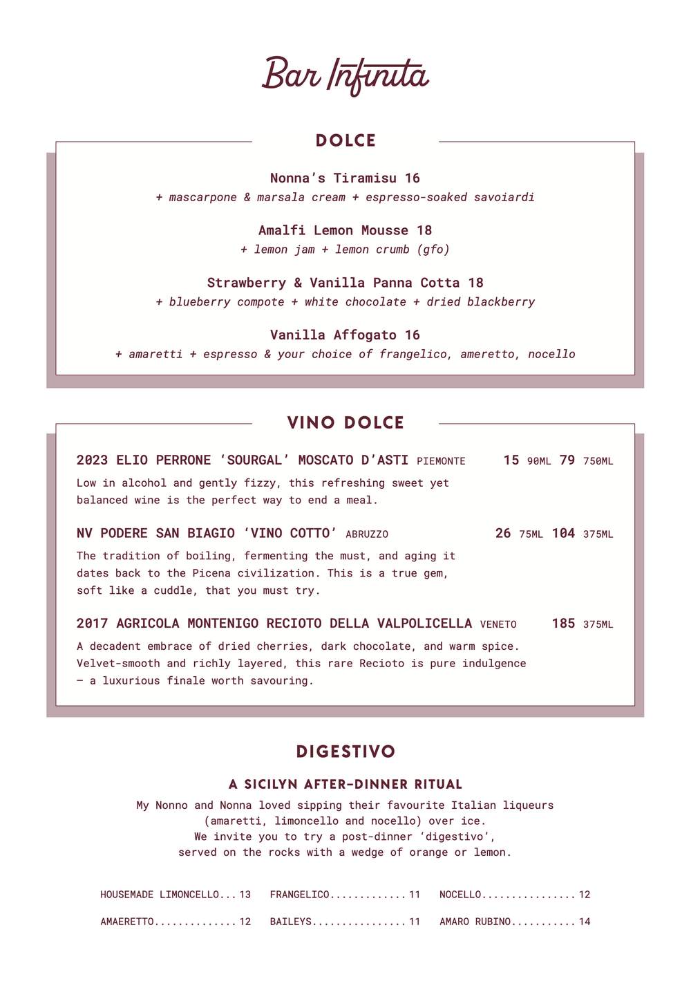 MENUS — Bar Infinita