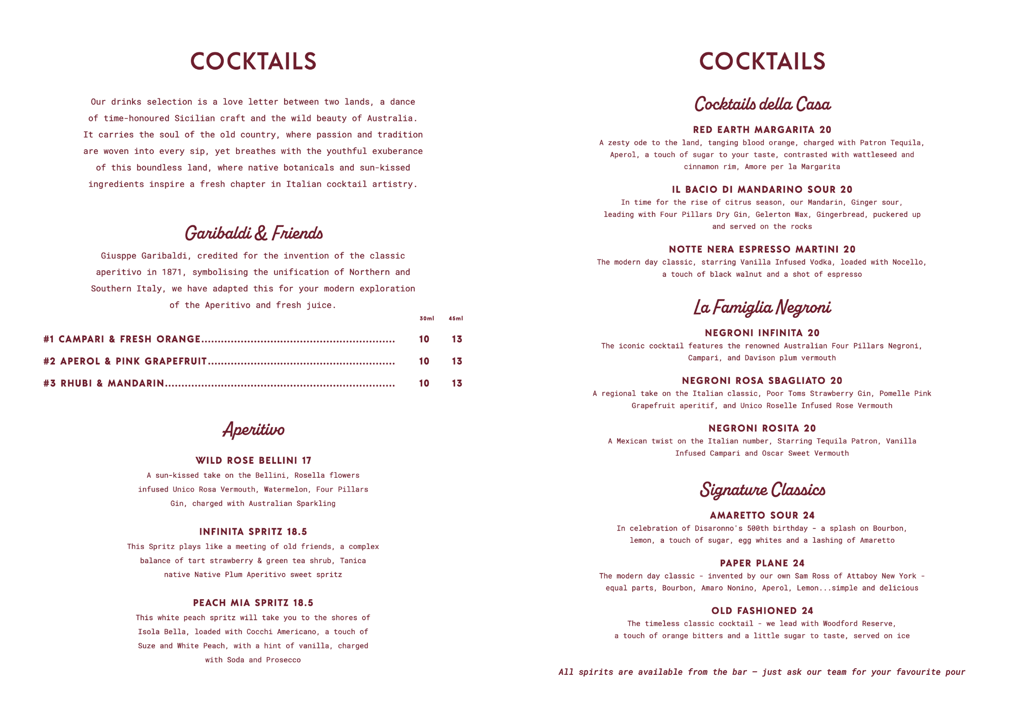 MENUS — Bar Infinita