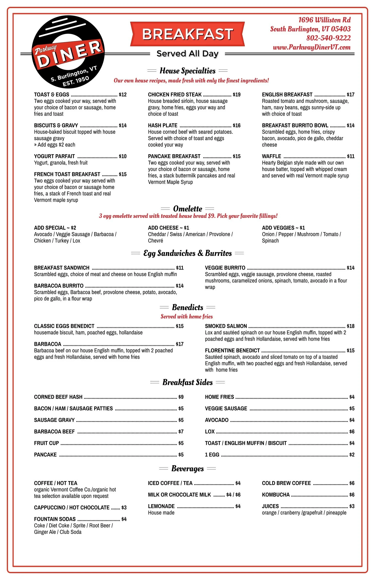 Menu — Parkway Diner